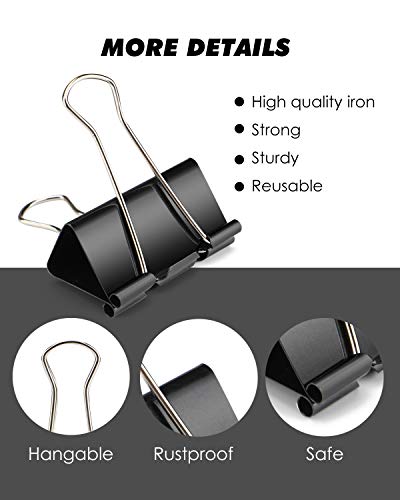 Wiltop 110 Pcs Binder Clips Metal Paper Clamps Black Set Assorted Sizes, Jumbo, Large, Medium, Small, Mini and Micro, 6 Sizes for Office, School and Home