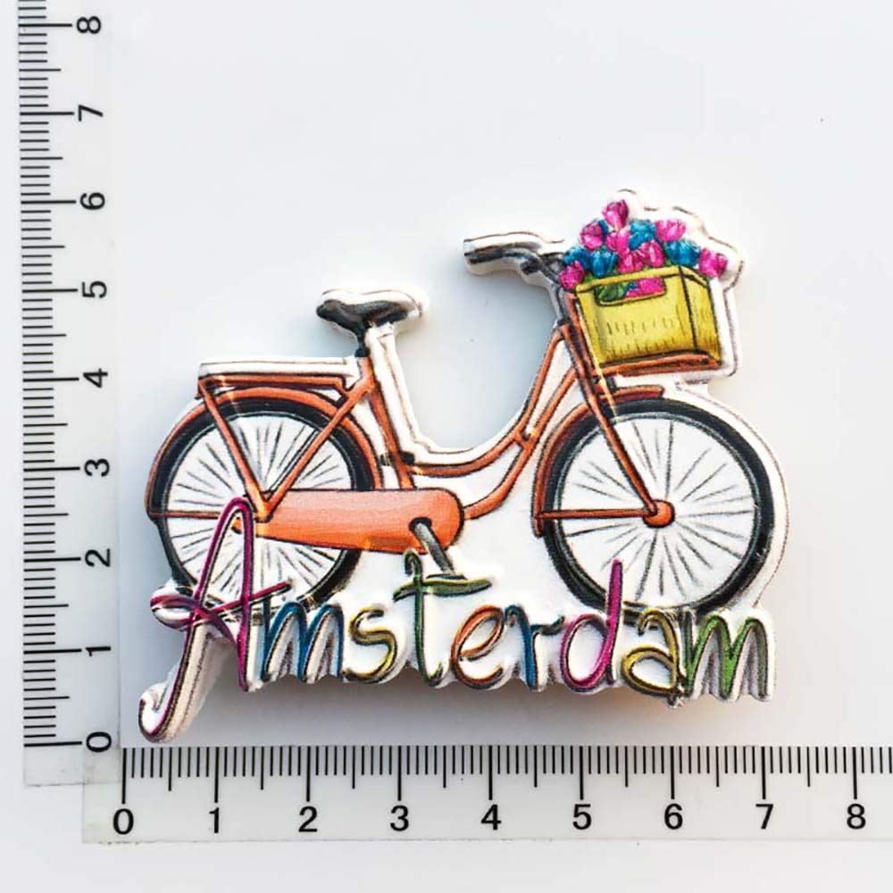 Amsterdam Holland 3D Bicycle Refrigerator Magnet Tourist Travel Souvenirs Handmade Resin Craft Magnetic Stickers Home Kitchen Decoration Netherlands Fridge Magnet Collection Gift