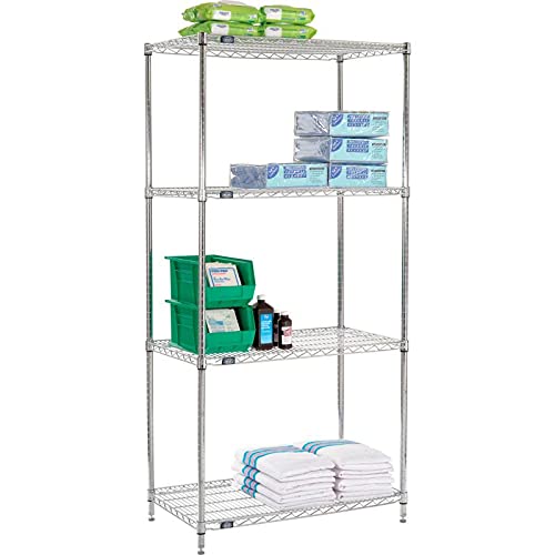 Nexel Adjustable Wire Shelving Unit, 4 Tier, Commercial Dry Storage Rack, 21" x 36" x 74", Chrome