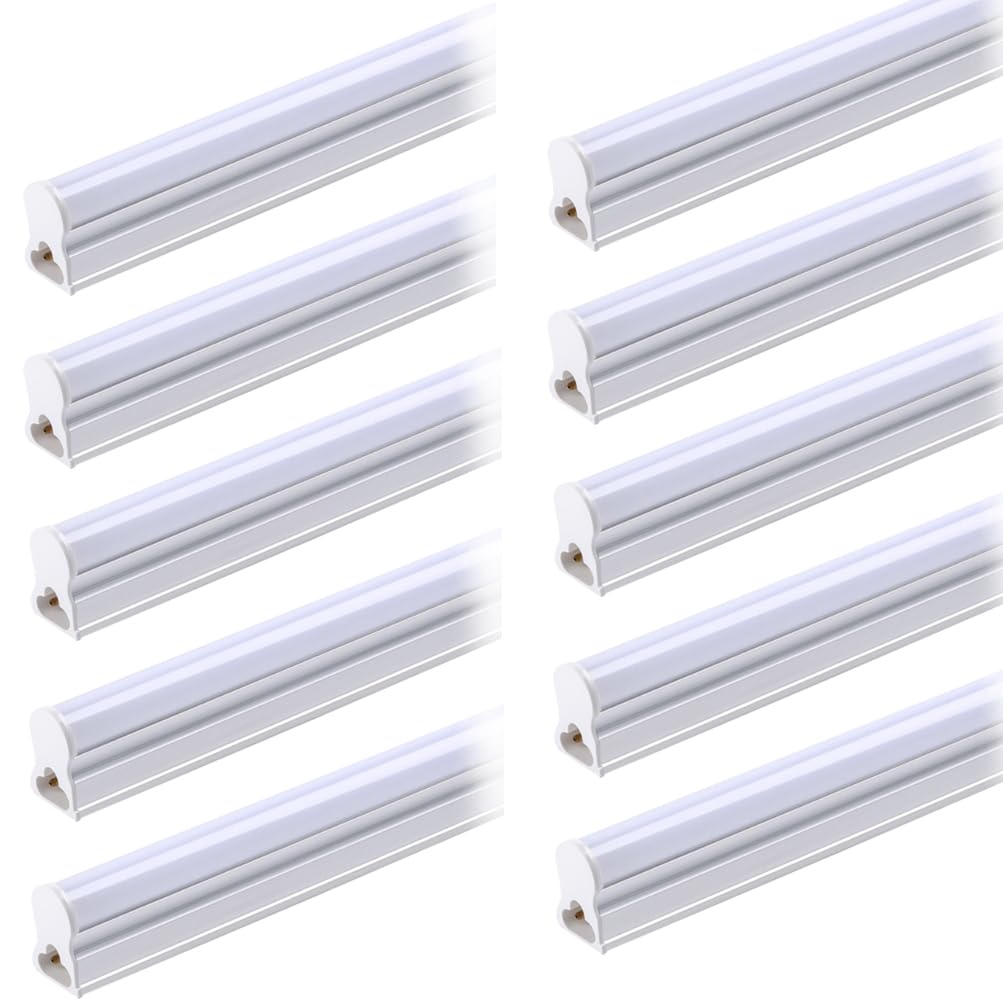 Aolyty LED T5 Shop Light, Integrated Single Fixture Super Bright Easy to Install Linkable Tube Lights 10-Pack for Garage, Warehouse, Home, office (White Light(6500K), 4FT)