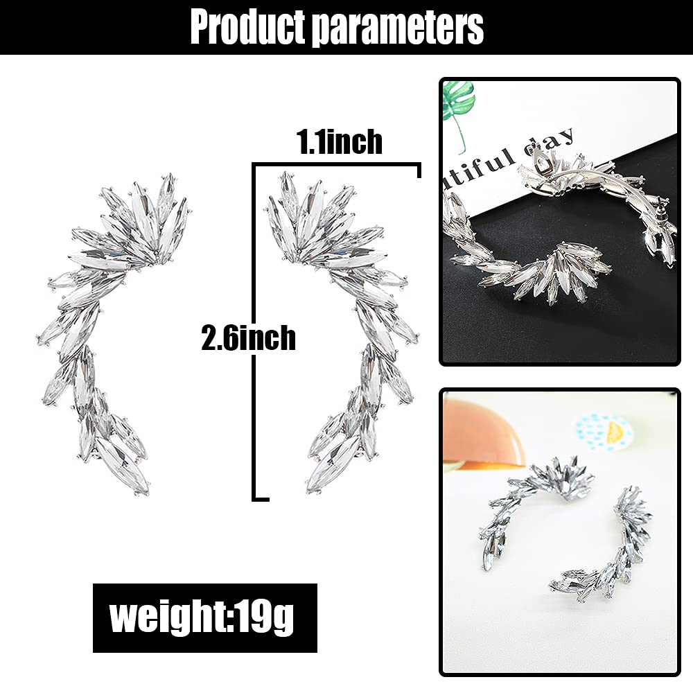 Crystal Leaf Climbers Crawler Jewelry Jacket Earrings Sparkly Zircon Pave Metal Ear Cuff Wrap Clip Stud Earring Climber Top Ear Clip for Women