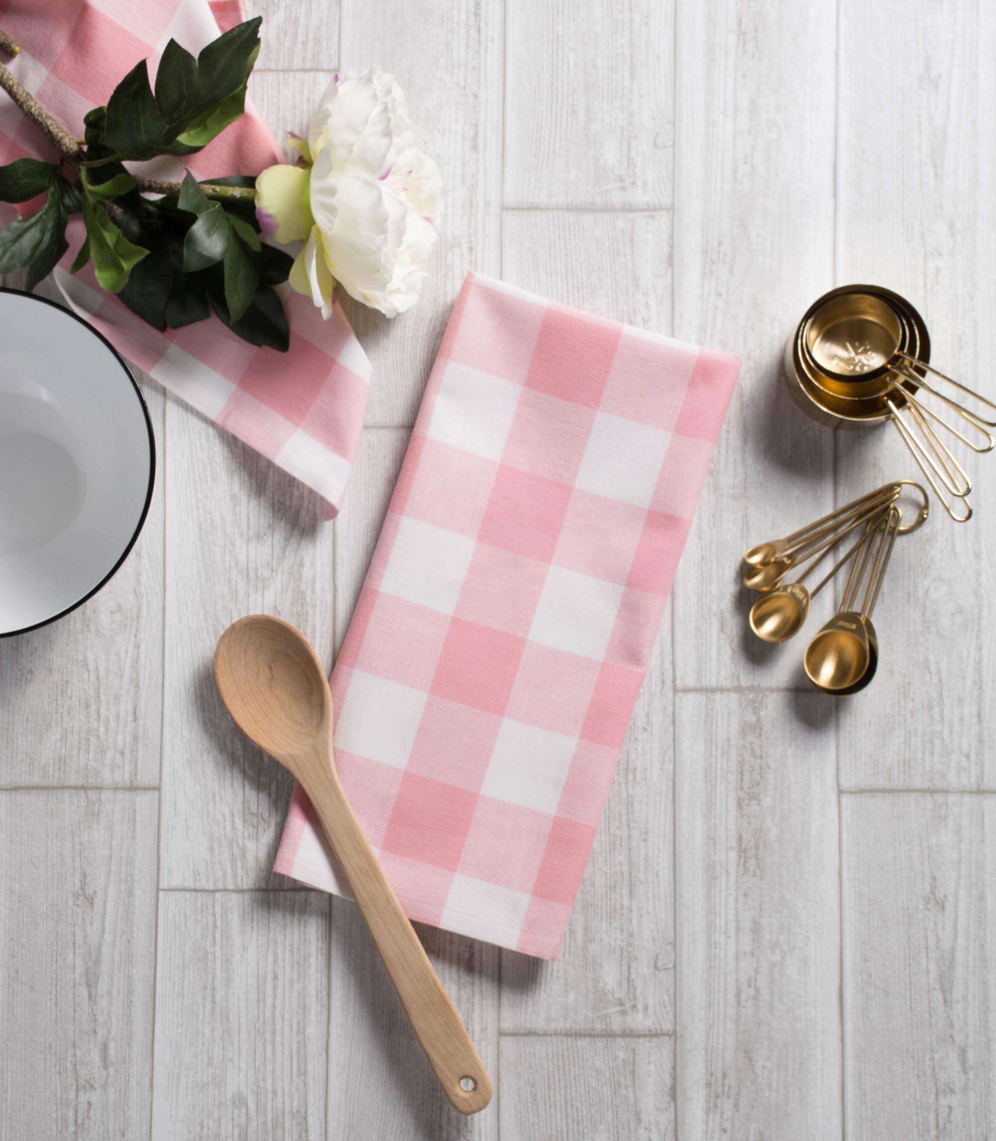 DII Buffalo Check Kitchen Collection, Classic Farmhouse Dishtowel Set, 20x30, Pink &White, 3 Piece