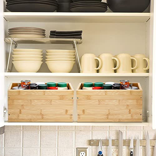 DEAYOU Bamboo Storage Bin, Bamboo Storage Box Crate Organizer Cube Container, Natural Deep Cubby Basket Holder with Handle for Bathroom, Books, Toys, Snack, Decor, Home, Kitchen, Office, Modular Open