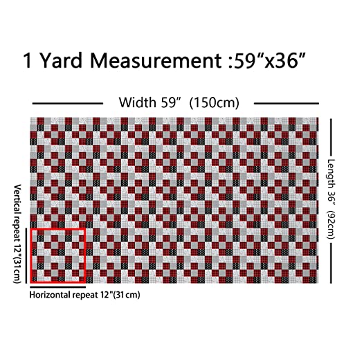Buffalo Plaid Fabric by The Yard, Woodland Theme Upholstery Fabric, Deer Fox Rabbit Wildlife Farm Animal Zoo Decorative Fabric, Camping Geometric Arrow Stripes Fabric, Red Black Grey, 1 Yard