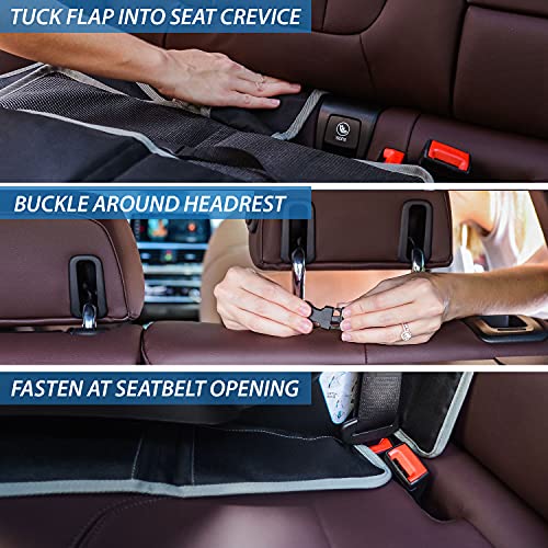 JOYSKY Car Seat Protector for Child Car Seat, 2 Pack Large Seat Protectors for Under Car Seat with Thick Padding and Storage Pockets, Full Protection for Your Vehicle Leather Seats