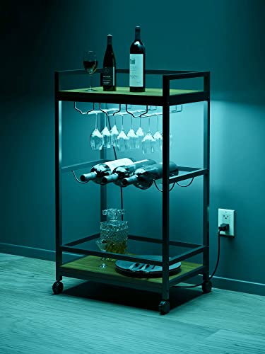 Boss Premium® BarUSA™ LED Bar Cart for Home Mini Portable Wine Bar Coffee Carts Small Mobile Serving Stand Liquor Beverage Drink Tea Alcohol Kitchen Rolling Cart - Designed in USA (Patented)