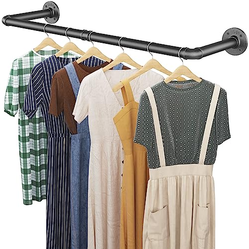 Bodato Industrial Clothing Rack 38.4'' for Wall, Heavy Duty Pipe Clothes Rack Wall Mounted for Hanging Clothes Garment, Closet Rod Hanging Bar for Walk-in Closet