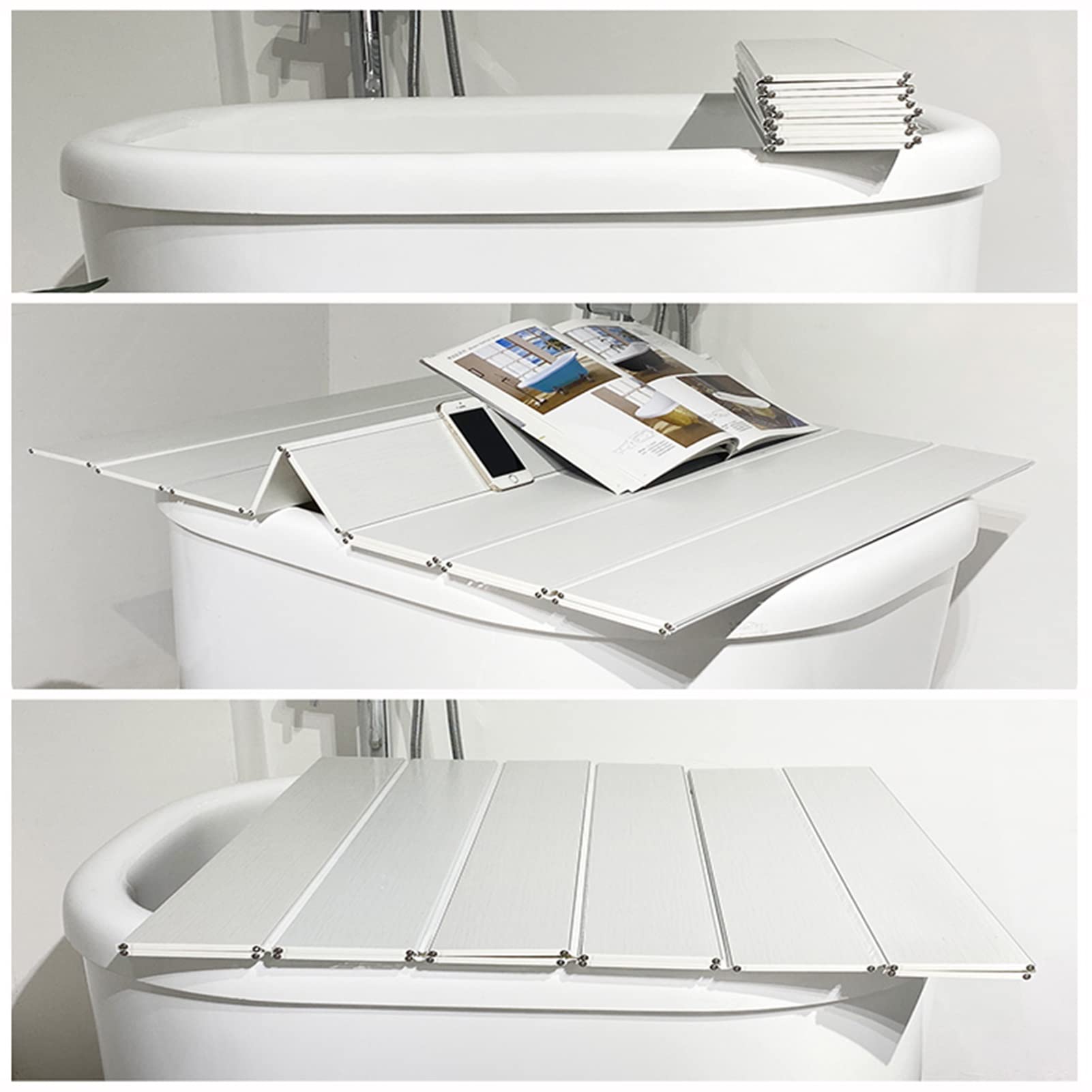 Bathtub Cover Bath Tub Caddy Tray, Folding PVC Plastic Dust-Proof Board Shutter Bath Lid, Durable Insulation Cover for Spa, Bathroom & Shower, 0.6cm Thickness ( Color : White , Size : 80x170x0.6cm )