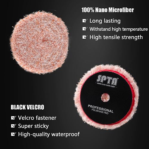 Buffing Polishing Pads, SPTA 6 Inch 150mm Body Repair Polishing Pad Set Made for 6 Inch Backing Plate, 6 Pcs Buffing Pads with Sponge, Wool and Micro-Fiber Pad Set for Car Detailing polishing Buffing