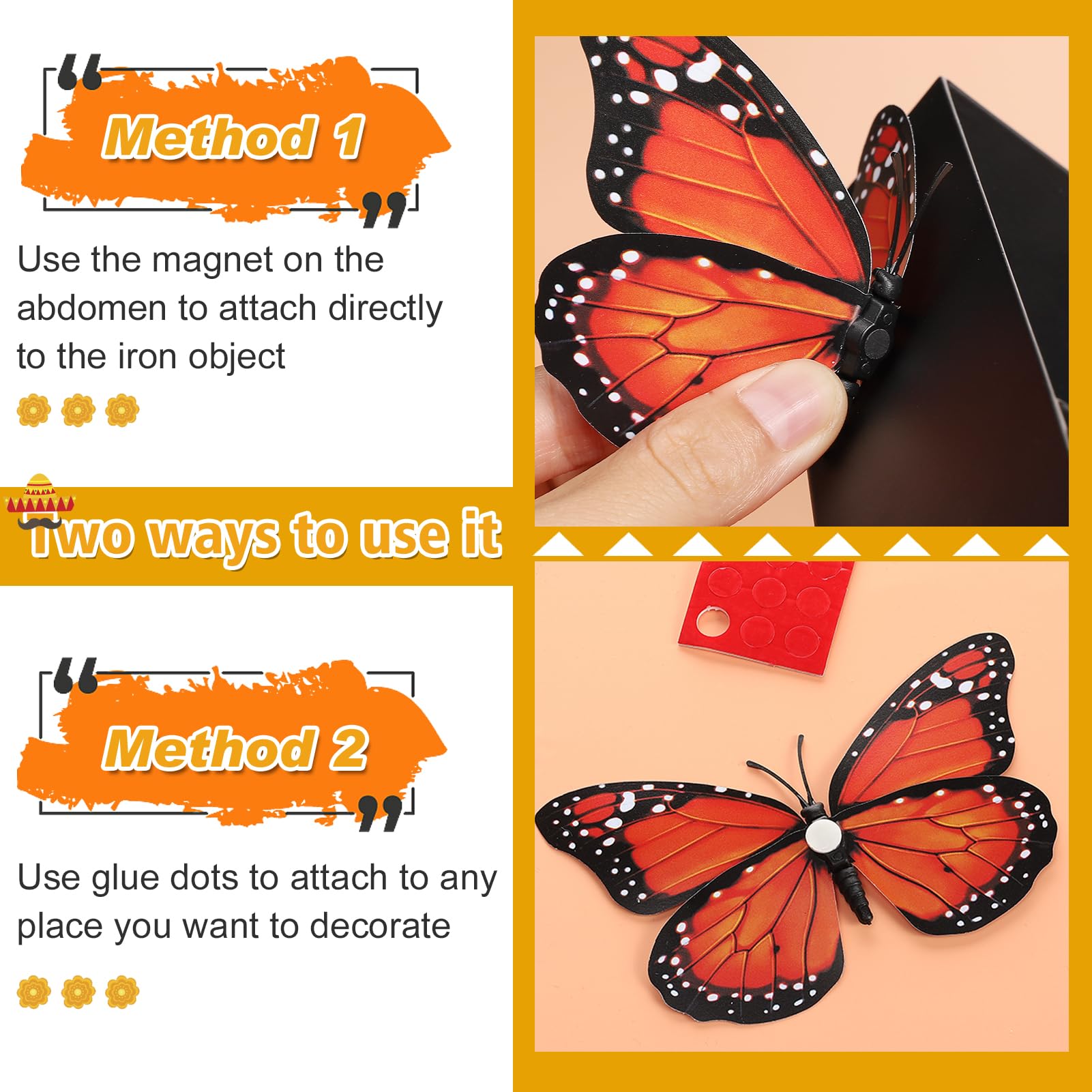 48 Pcs Monarch Butterfly Decorations, Orange Artificial Monarch Butterfly for Craft Home Room Wedding Birthday Party Decor