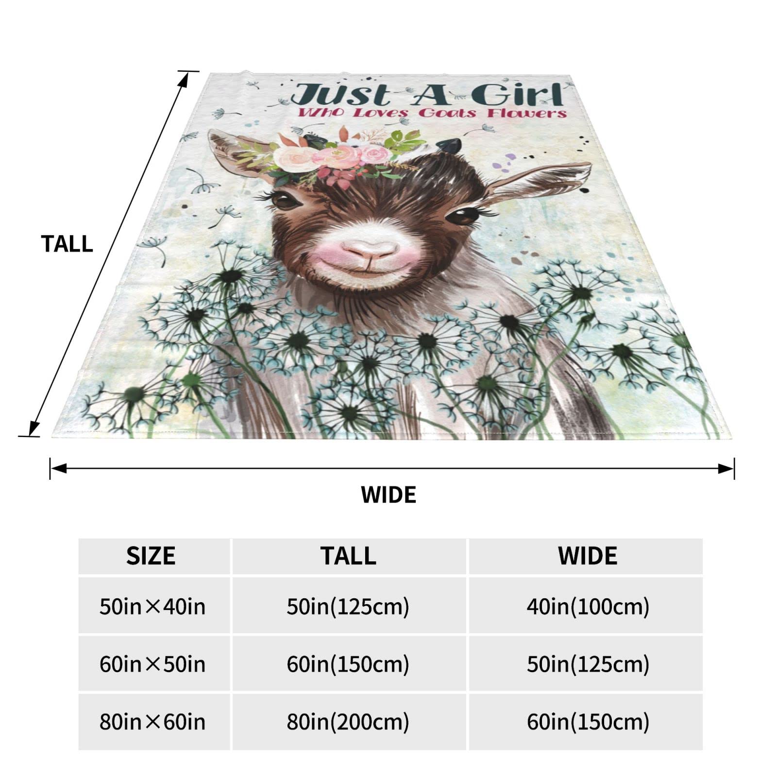 Just A Girl Who Loves Goats Flowers Throw Blanket Flannel Plush Soft Warm Blankets 50"X40" for Kids Adults Gift Sofa Chair Bed Office