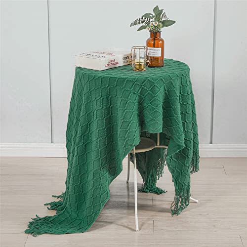 BUHUA Throw Blanket - 50 x 60 Green, Knitted Decorative Throw Blanket for Bedroom, Farmhouse Warm Woven Blanket for Men and Women