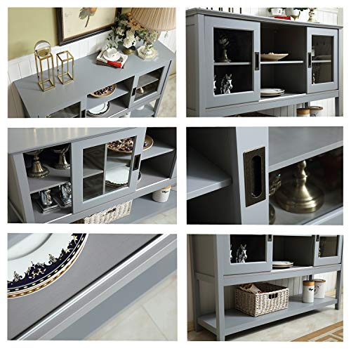 Mixcept 55" Modern and Contemporary Sideboard Buffet Cabinet Wood Console Table Storage Cabinet with Sliding Doors Kitchen Dining Room Furniture, Gray
