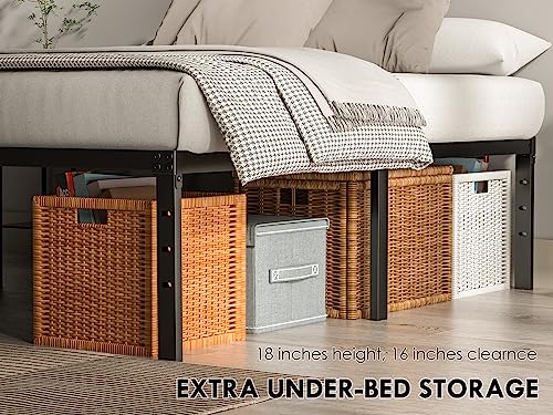 QEROMY 18-Inch Twin-Bed-Frame, Metal Platform Bed Frame Twin, Quick & Easy Assembly, Heavy Duty Bed Frame No Box Spring Needed, Noise-Free, Black