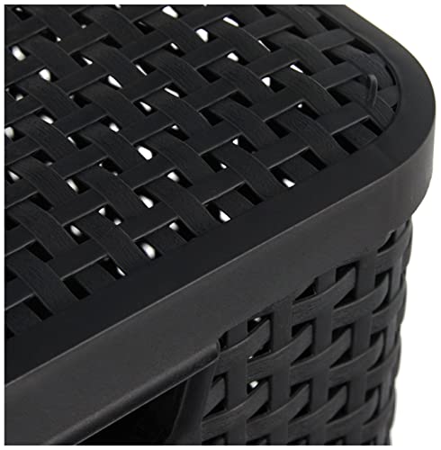 Curver Rattan Style Basket with Lid, Grey, Medium