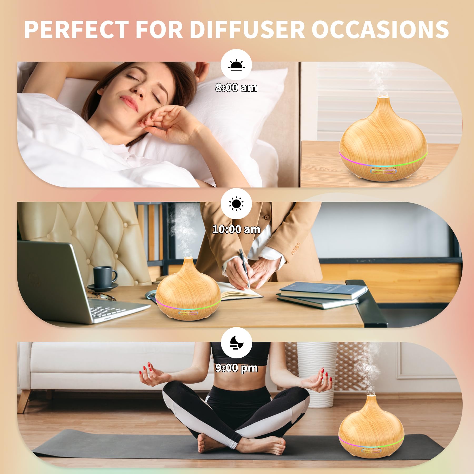 550ML White Aromatherapy Diffuser with Essential Oli Set,Aroma Diffusers for Essential Oils Large Room,Cool Mist Humidifier Vaporizer Ambient Light