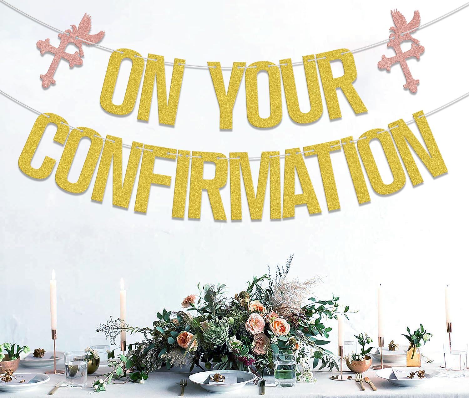 On Your Confirmation Banner, Holy Confirmation Banner Decorations, Bachelorette, Engagement, Bridal Shower, Wedding Anniversary Party Decorations Supplies Gold Silver Glitter