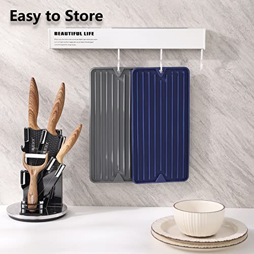 Dish Drying Mat, Silicone Drying Mat for Kitchen Counter, Food Grade Easy to Drain & Clean Thicker Drying Pad for Dish/Cup/Glassware/Pot Heat Resistant Mat 12 x 6 Inches Elegant Grey