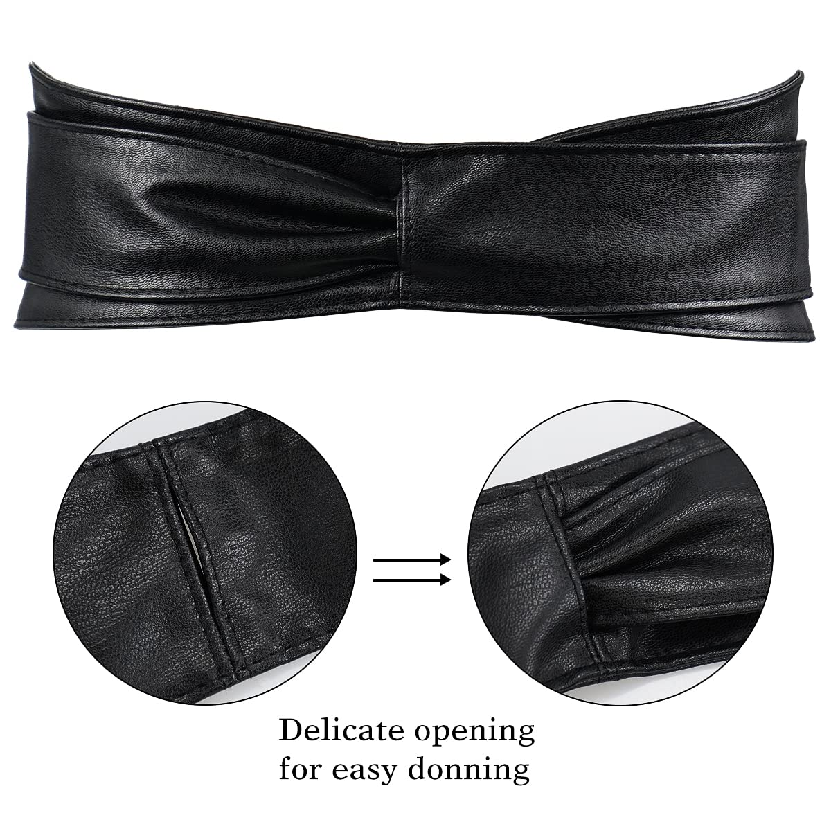 Glamorstar Wrap Belts for Women Dresses Wide Leather Cinch Tie Knot Waist Belts Black 137.8IN/350CM
