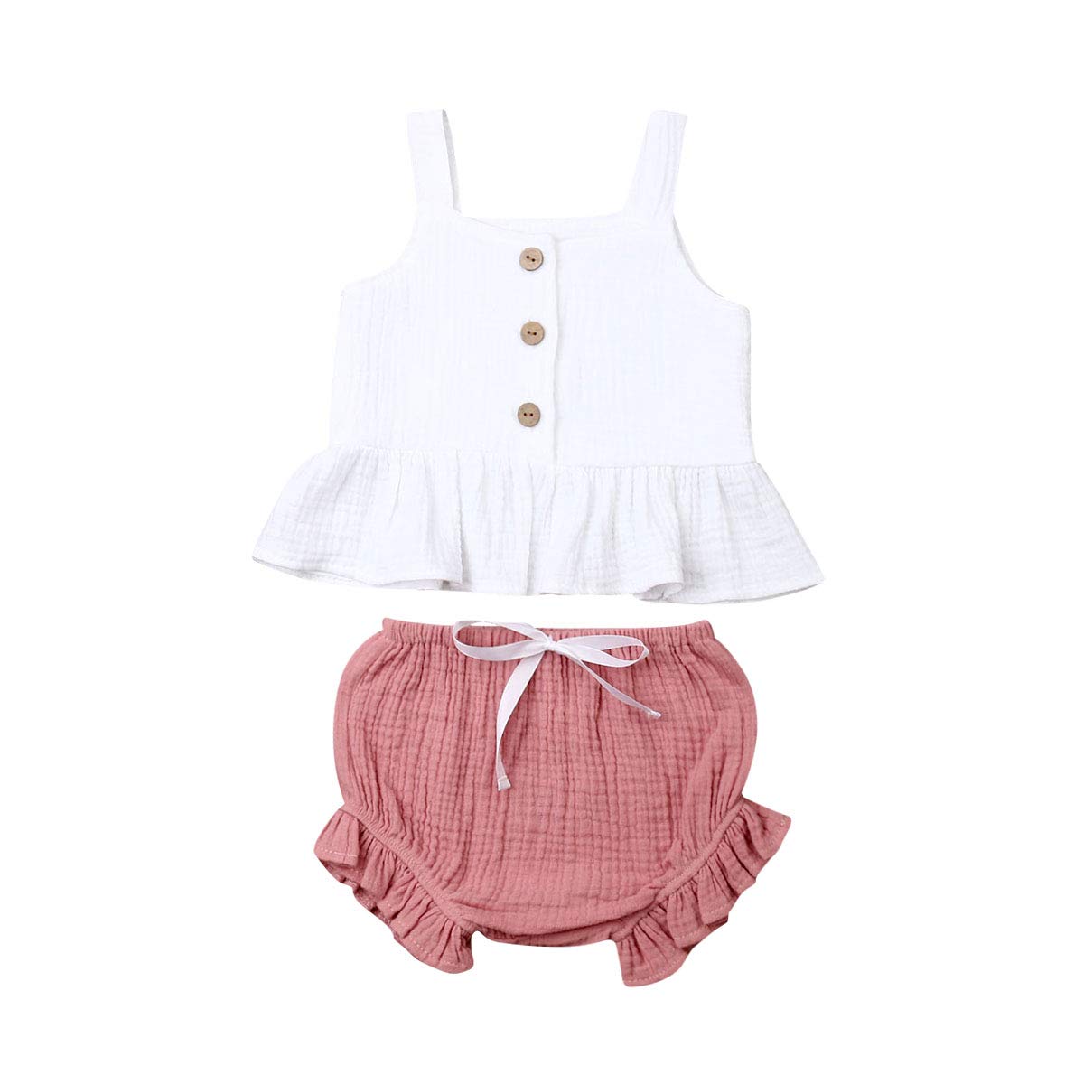 Toddler Kids Baby Girl Cotton Ruffle Halter Tank Top+ Bowknot Shorts Outfits 2PCS Set (A Pink, 2-3 Years)
