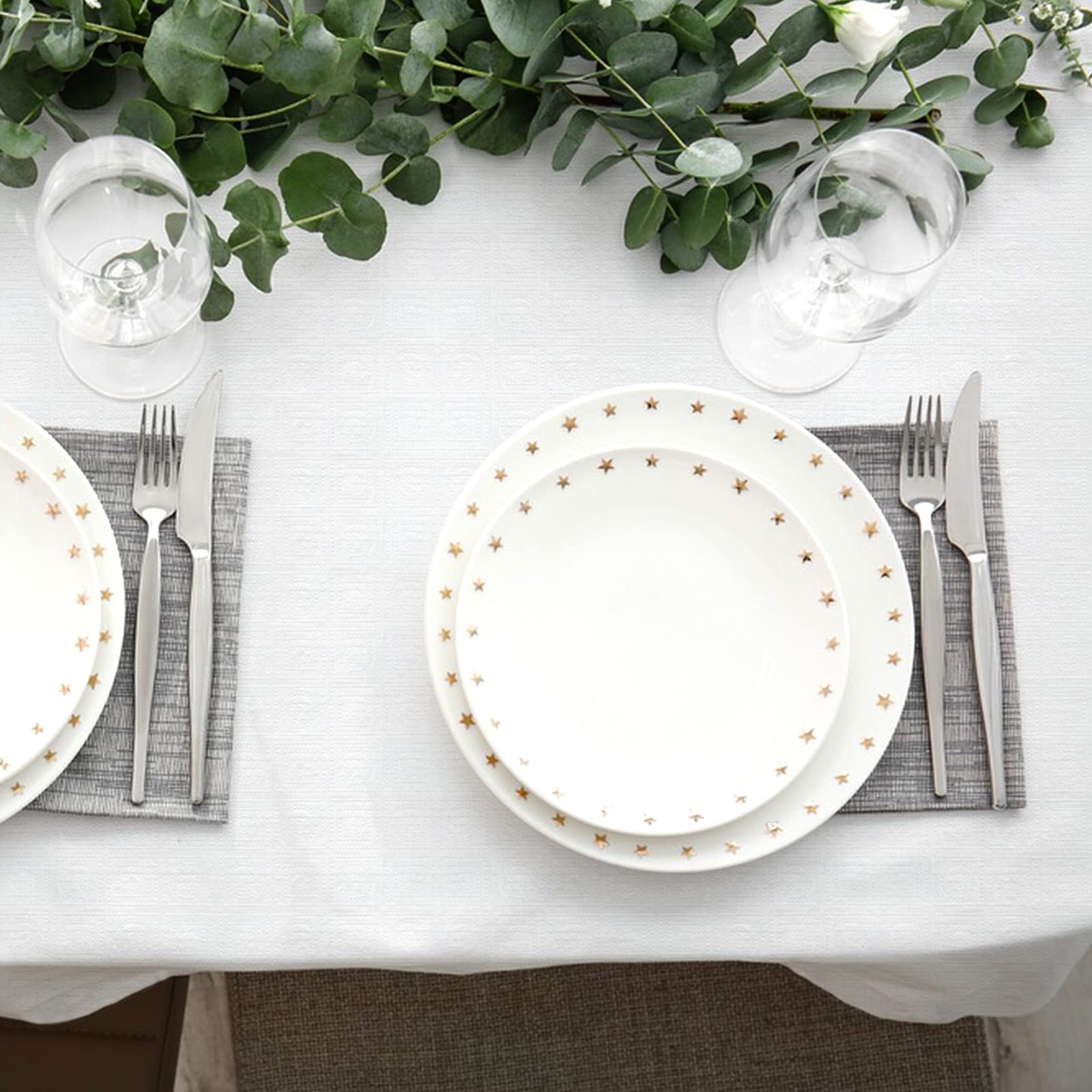 NEWOOK White Paper Tablecloths Disposable for Rectangle Tables 12 Pack,3 Ply Paper & Plastic Quality Table Cloth for Parties,54 x 108 Inch Birthday Table Cover Outdoor Wedding Banquet Tablecover