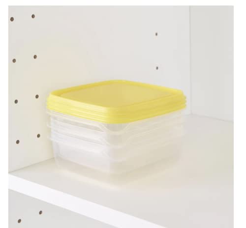 IKEA PRUTA Food Storage Square 14x14x2.25 Container 20 oz, 6 Pack BPA-Free Plastic Clear Container, Yellow lid