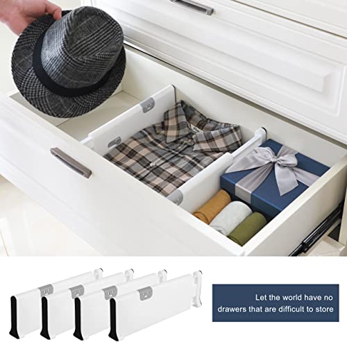 Drawer Dividers Pack of 8, Plastic Adjustable and Expandable Drawer Organizer Clothes, Deep Drawer Organizer, Works in Kitchen Utensils Organizer, Dresser Drawer Separators, 4'' High, 11-17.5'', White