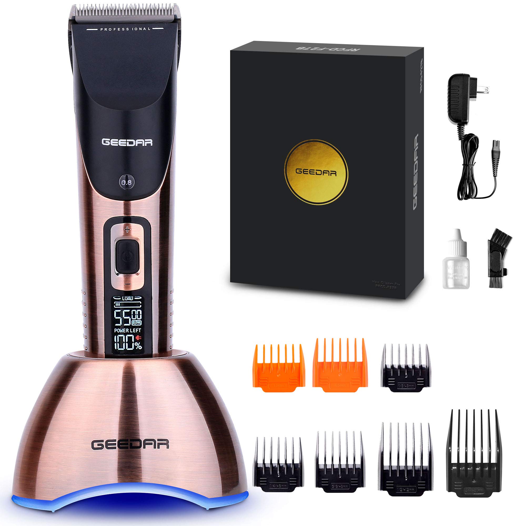 Professional Cordless Hair Clippers for Men (Up to 7 Hour Run Time) Titanium Ceramic Blade LED Display Charger Stand Mens Valentines Day Gifts