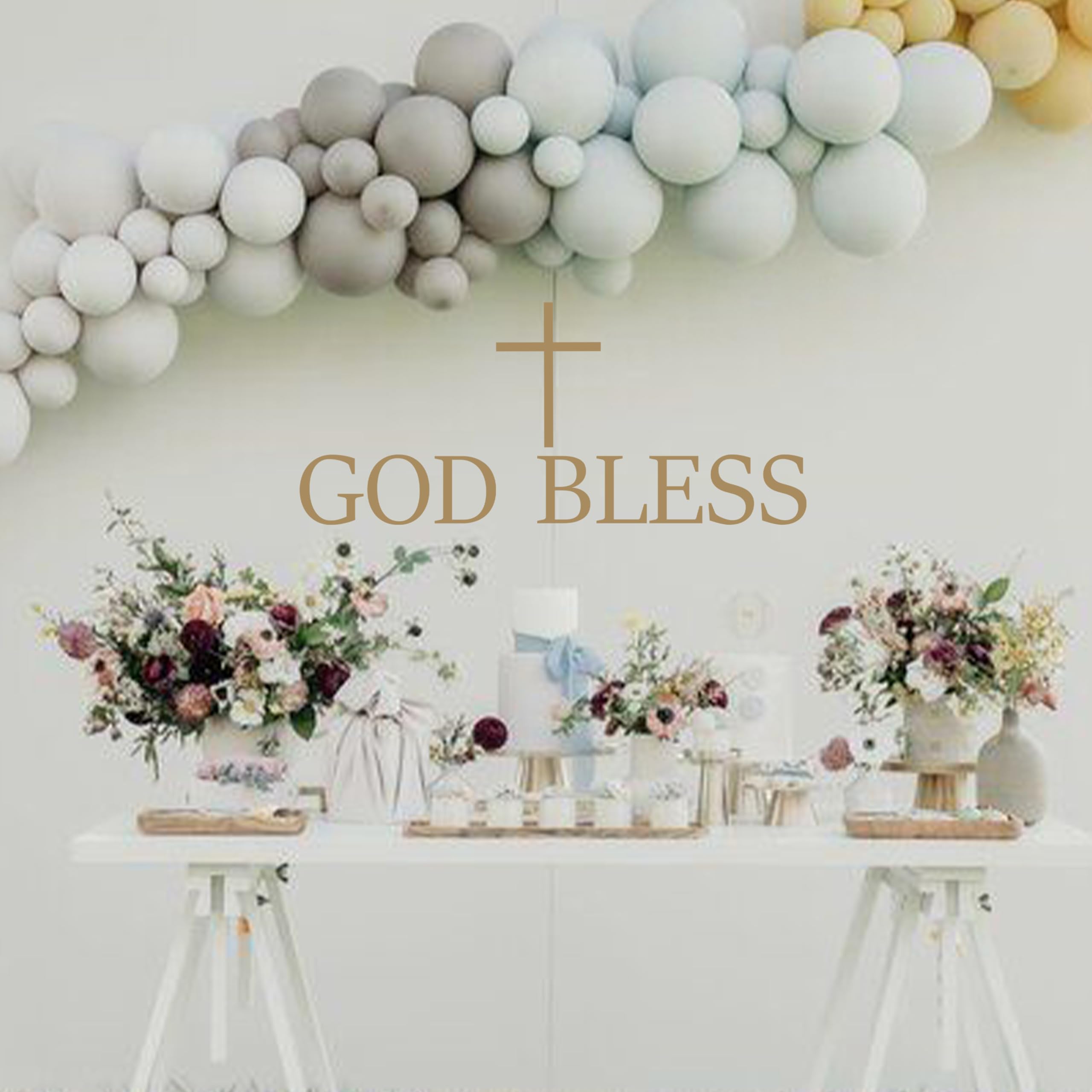 LINZYING God Bless Cross Wall Decal - God Bless You Stickers,God Bless Wall Decor,God Bless Our Home Wall Decor,God Bless Baptism Decorations (God Bless Cross Stickers)