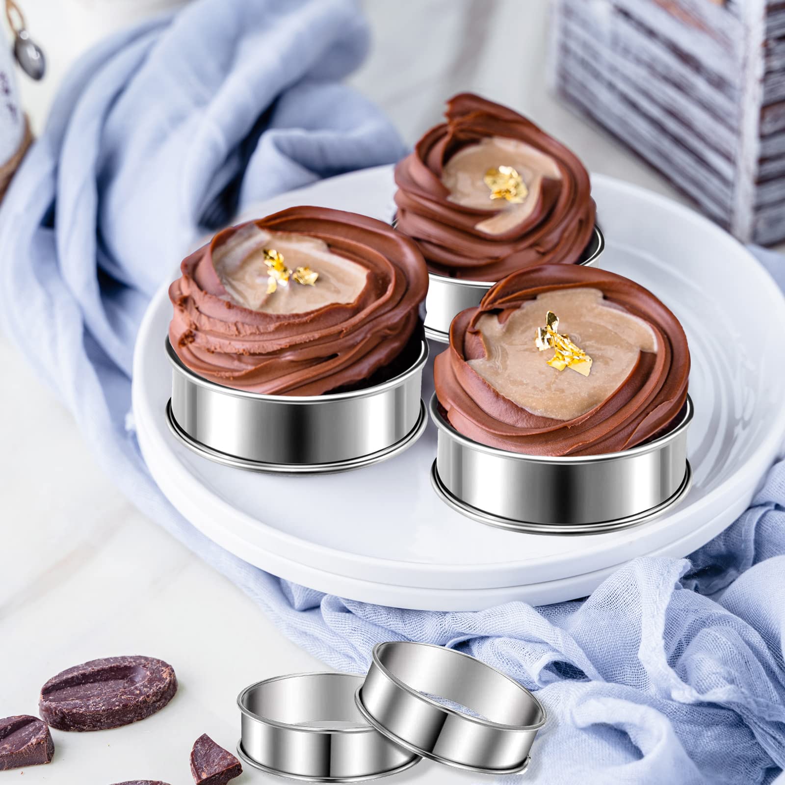 8 Pack English Muffin Rings Crumpet Ring,Double Rolled Stainless Steel Crumpet Rings Non Stick Metal Round Egg Ring Mold or Home Food Making Baking Tool(3.4 Iinch)