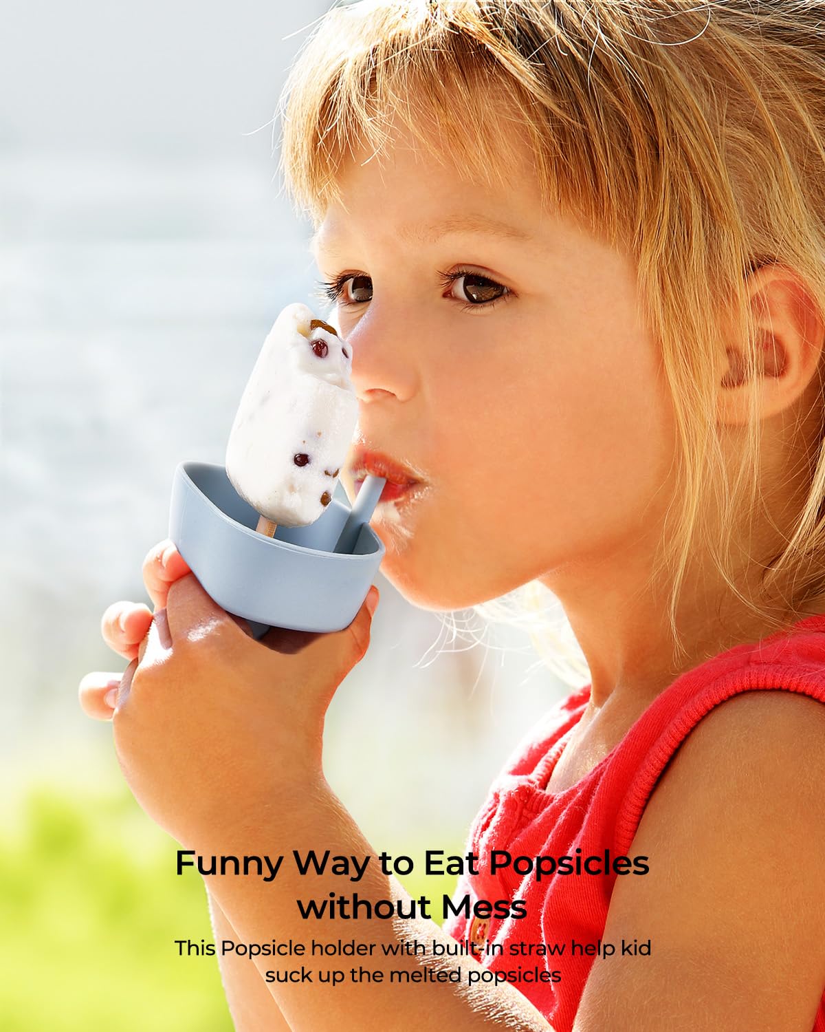 4Pack Drip-Free Silicone Popsicle Holders, AODISTUCE Popsicle Holder with Straw | with 2 Slots Fit Standard & Wide sized sticks Drip Free Popsicle Stick Holder Popsicle Drip Catcher