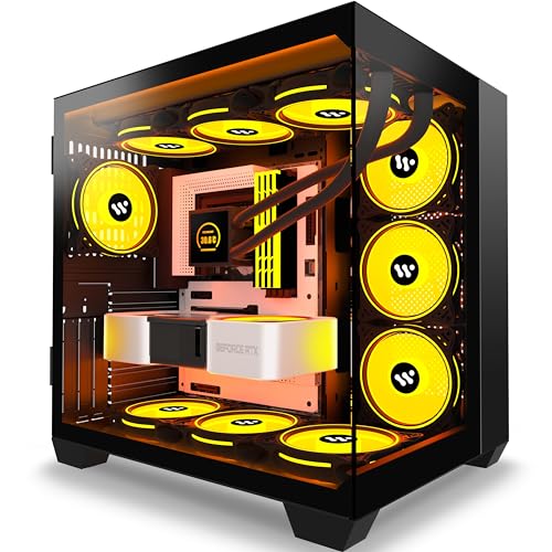 AMANSON PC CASE ATX Gaming PC Cases ，Mid-Tower USB 3.0 with Double Tempered Glass Full View Computer Cases Black (Fans are not Included) (H6)