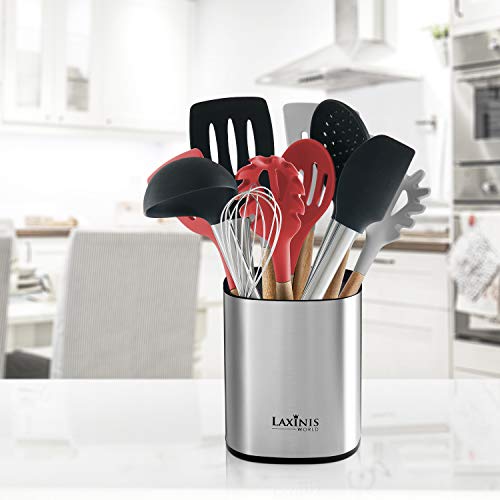 Stainless Steel Kitchen Utensil Holder, Kitchen Caddy, Large Utensil Organizer, Modern Rectangular Design, 6.1” by 5” Utensils Crock (utensils not included)