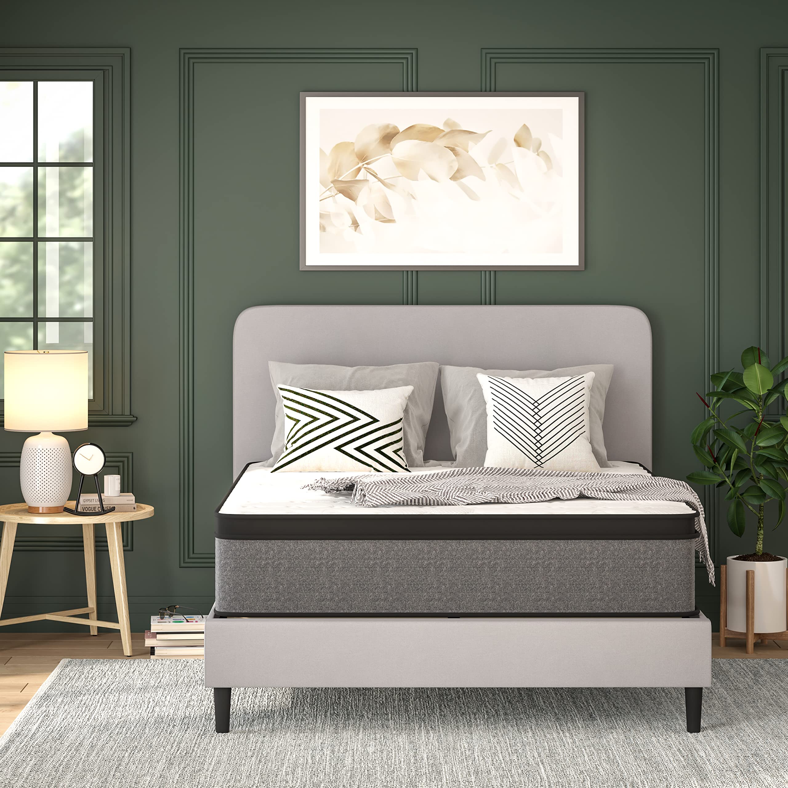 Flash Furniture Capri Comfortable Sleep 13" Euro Pillow Top Hybrid Pocket Spring and Foam Mattress in a Box, Foam and Spring Hybrid Mattress, Queen
