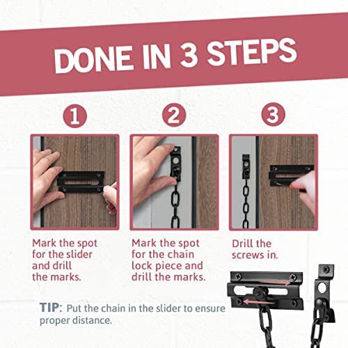 Jack N’ Drill Chain Door Guard with Lock - 2 Pack Chain Lock Door Guard, Sturdy & Rust-Resistant Steel Chain Locks for Inside Door and Extra Front Door Lock, 100% Child Safe (Silver Satin Nickel)