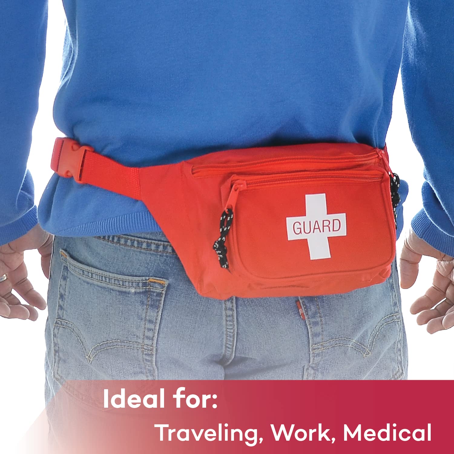 Dealmed Lifeguard Fanny Pack with Logo, E-Z Zipper Design and 3 Pockets, Red Fanny Pack (Pack of 1), Includes Adjustable Waist Strap and Zipper Pockets