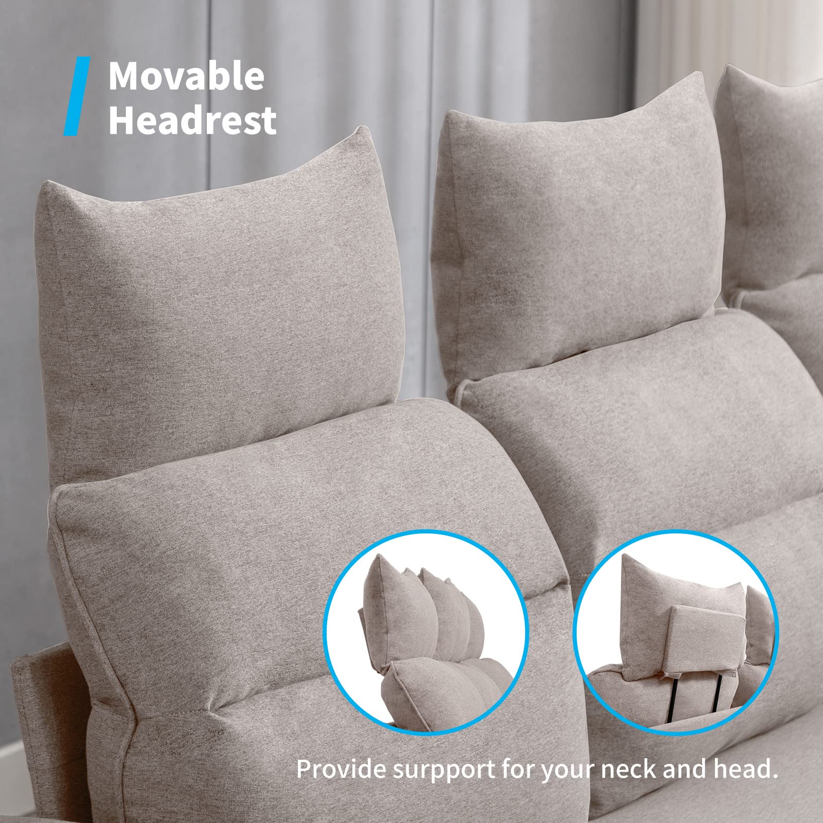 Mjkone Convertible Sectional Sofa Couch, 3 Seat L Shaped Headrest Sofa with 2 USB Ports and Adjustable Armrest, 88" W Modular Sectional Sofa Set with Storage Ottoman for Living Room, Beige