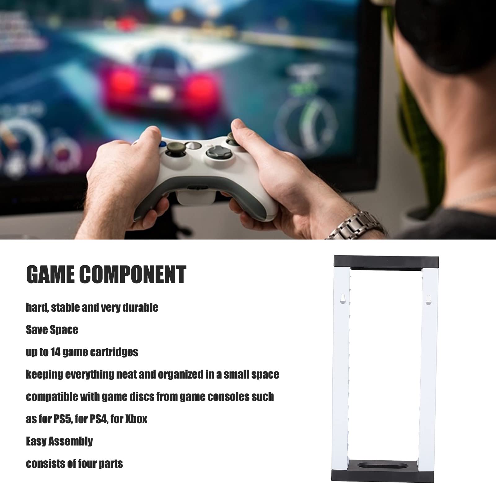 Game Storage Tower for PS5/PS4/Xbox, Wall Mount Video Game Storage Stand 14 CD or Blu-Ray Disks Game Holder Disk Tower