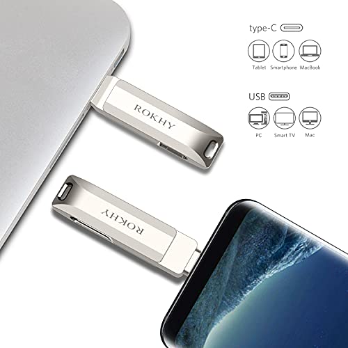 Flash Drive USB Type C Both 3.2 Tech - 2 in 1 Dual Drive Memory Stick High Speed OTG for Android Smartphone Computer, MacBook, Chromebook Pixel - 32GB