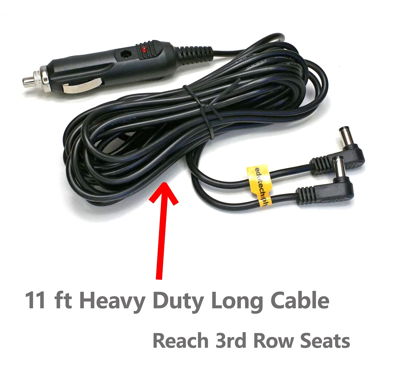 EDO Tech 11 ft Car Charger Power Cord for RCA Single Dual Screen Vehicle Portable DVD Player