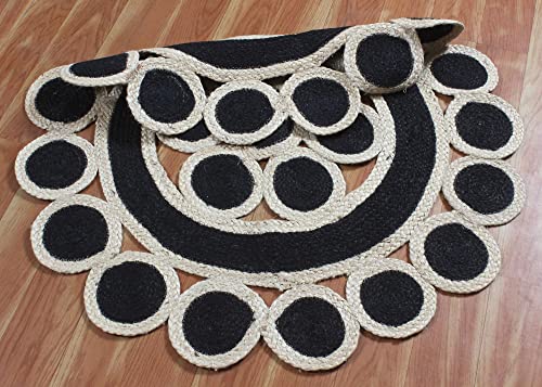 CASAVANI Cape Code Circle Area Rug - 6 x 6 Feet Beige Black Pattern Natural Jute Mat Ideal for High Traffic Area in Bedroom Bedside Round Dining Side Round Living Room Hallway and Kitchen Mat