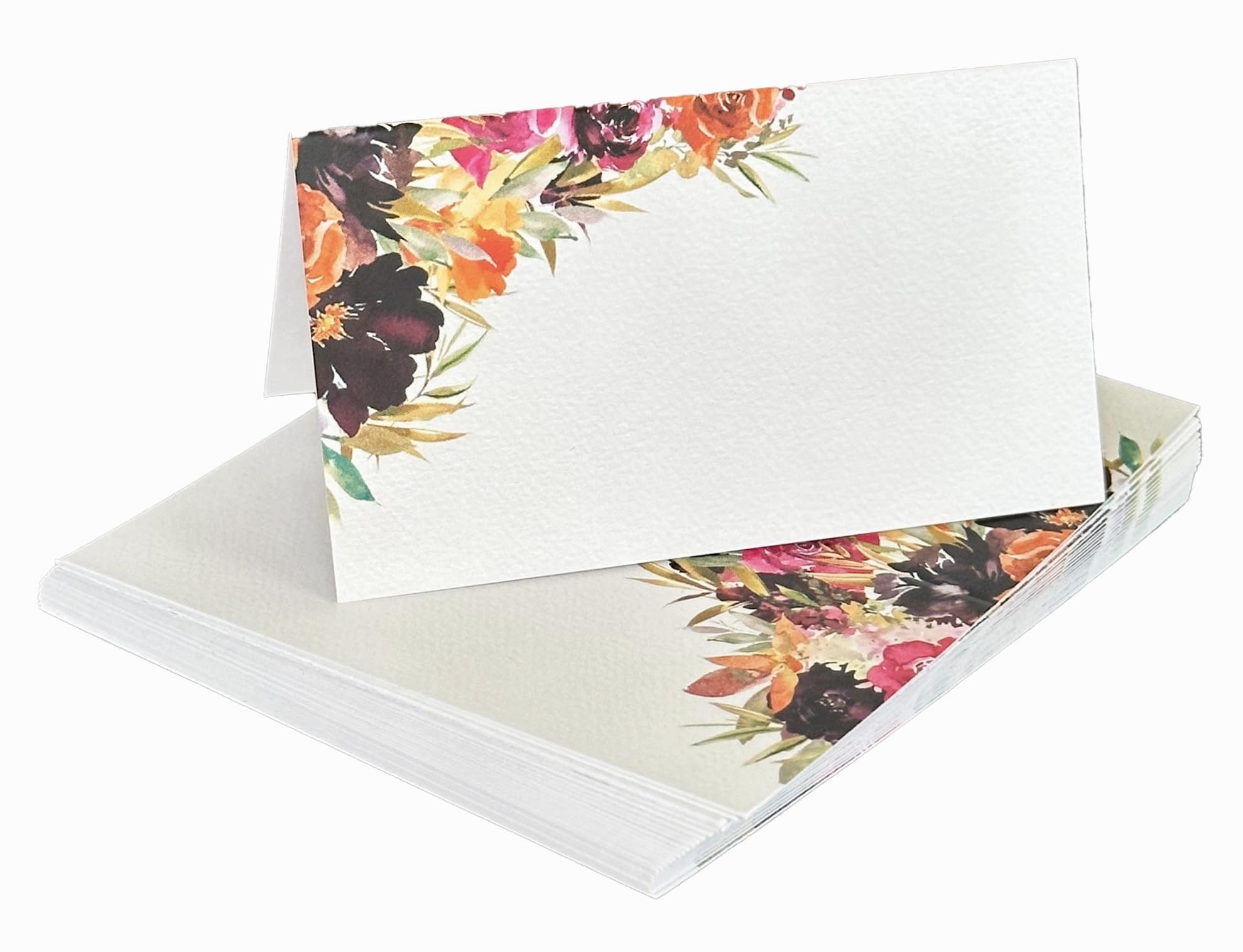 Desert Mercantile Colorful Autumn Place Cards - 25 pack – Fall Florals Tented Place Cards for Thanksgiving Table Decor, Autumn Weddings, Holiday Buffets, or Dinner Parties. 2"x3.5" (folded).