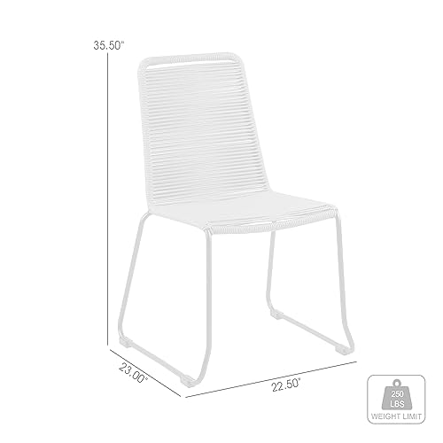 Armen Living Shasta Modern Outdoor Patio Metal and Rope Stackable Accent Dining Chair, Set of 2, Black