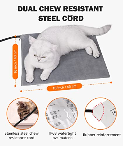 BurgeonNest Heated Cat Bed, Pet Heating Pad with Timer, 18" x 16" Upgraded Electric Heated Dog Bed with Temperature Adjustable Heated Pet Mat Warmer Blanket Auto Power-Off