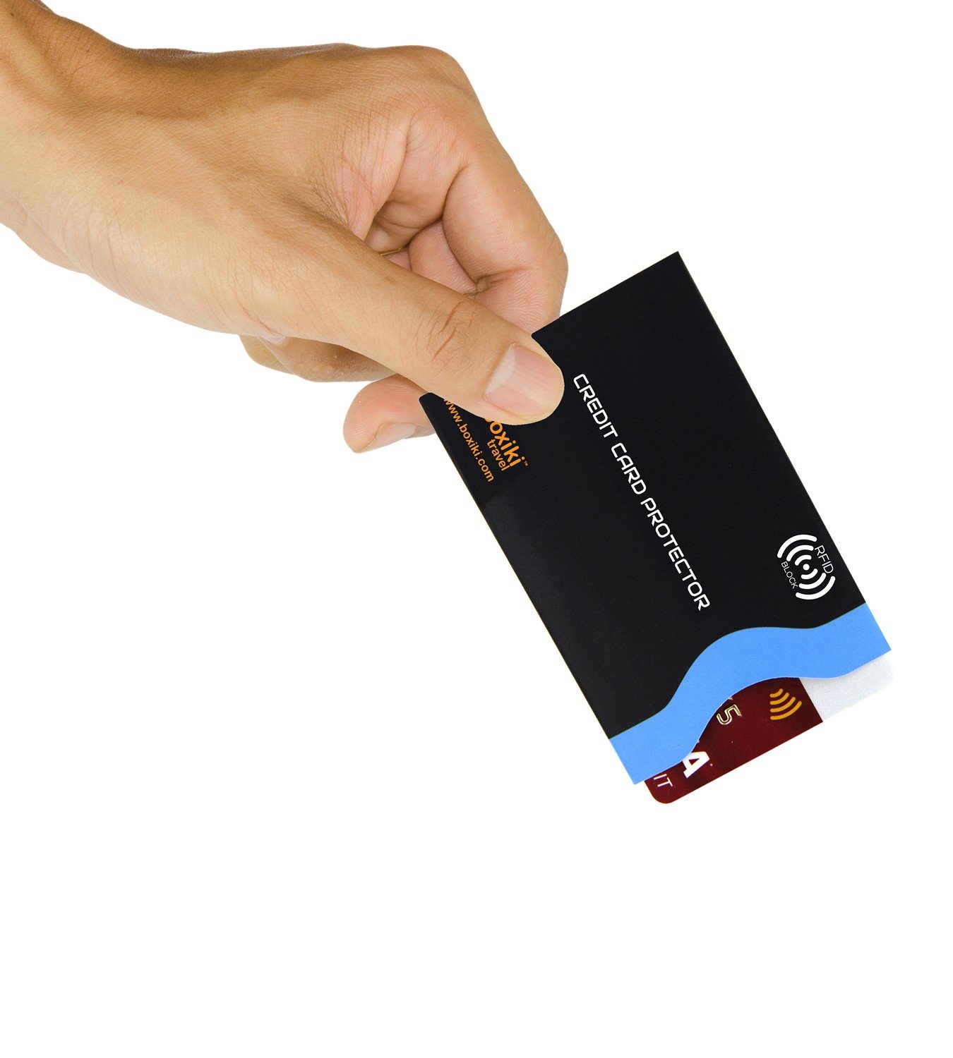 Boxiki Travel Set of 12 RFID Blocking Sleeves Best way to Protect your Cards from Electronic Theft. Durable, Lightweight and Compact Design to fit in any Pocket or Purse. (Navy Blue)