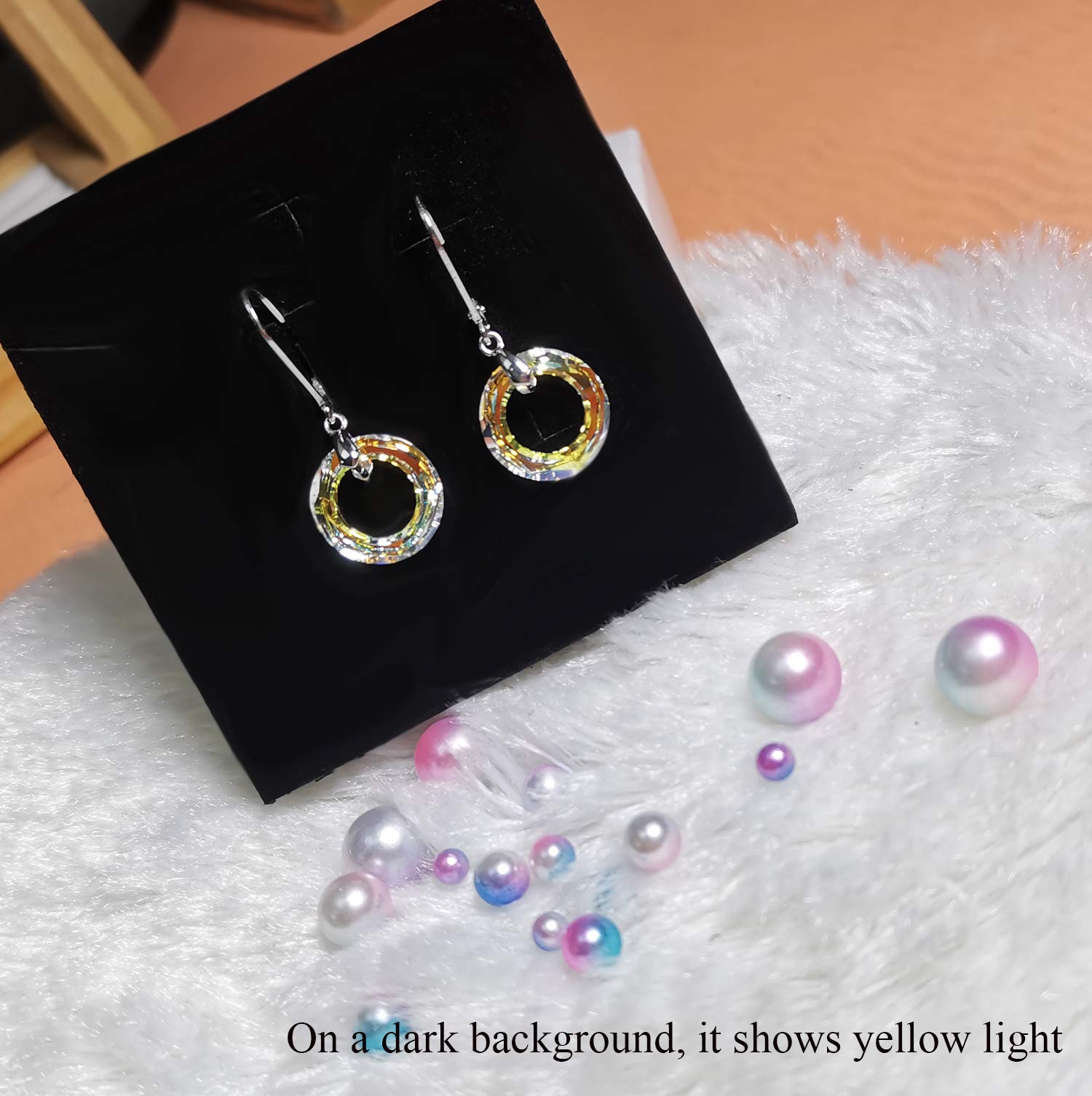 925 Sterling Silver Circle Earrings with Austria Crystal Leverback Dangle Earrings Hypoallergenic Jewelry for Women Mom (Aurore Borealis Crystal Earrings)