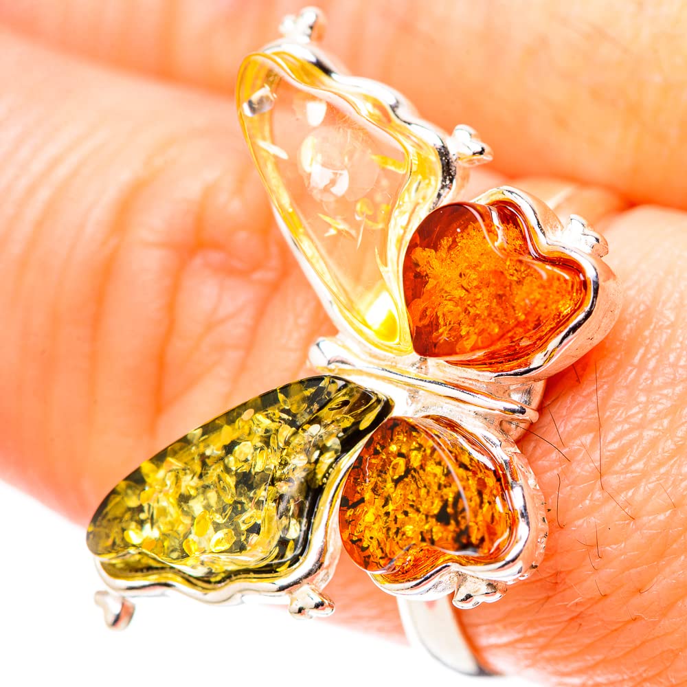 Ana Silver Co Baltic Amber Butterfly Ring 6 Adjustable (925 Sterling Silver) - Handmade Jewelry, Bohemian, Vintage RING128216