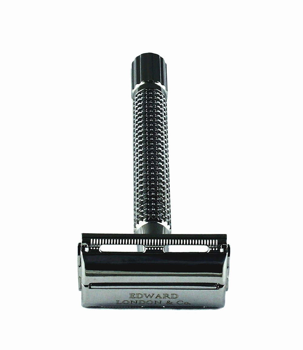 Edward London & Co Pearl Black Heavy Long Handle Double Edge Butterfly Open Safety Razor