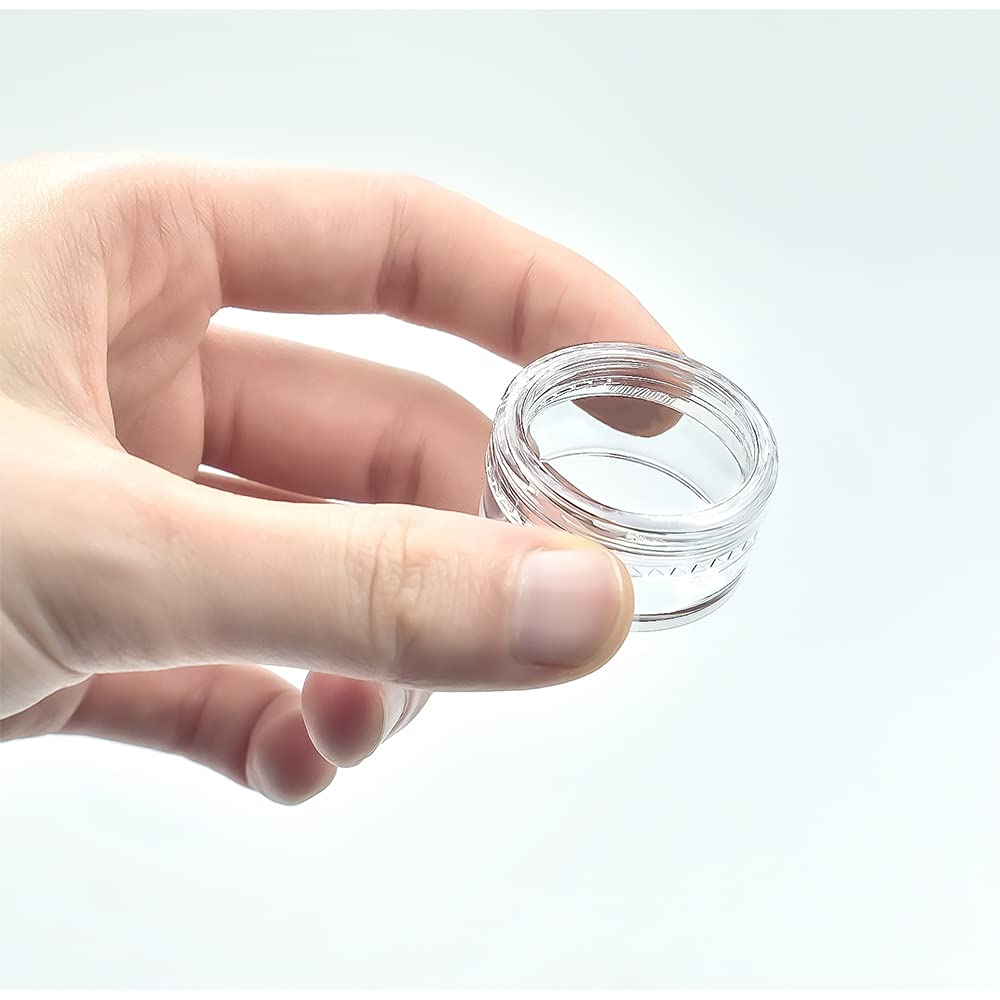 55Pcs 5 Grams Sample Containers with Lids and Labels, Small Little Mini Tiny Containers, Clear Acrylic Plastic Sample Jars for Cosmetic, Creams, Makeup, Nails, 5g/5ml Empty Round Sample Containers