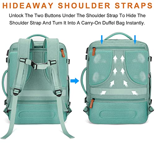 Carry on Backpack, Extra Large 40L Flight Approved Travel Backpack for Men & Women,Expandable Large Suitcase Backpacks With 4 Packing Cubes,Water Resistant Luggage Daypack Business Weekender Bag,Green